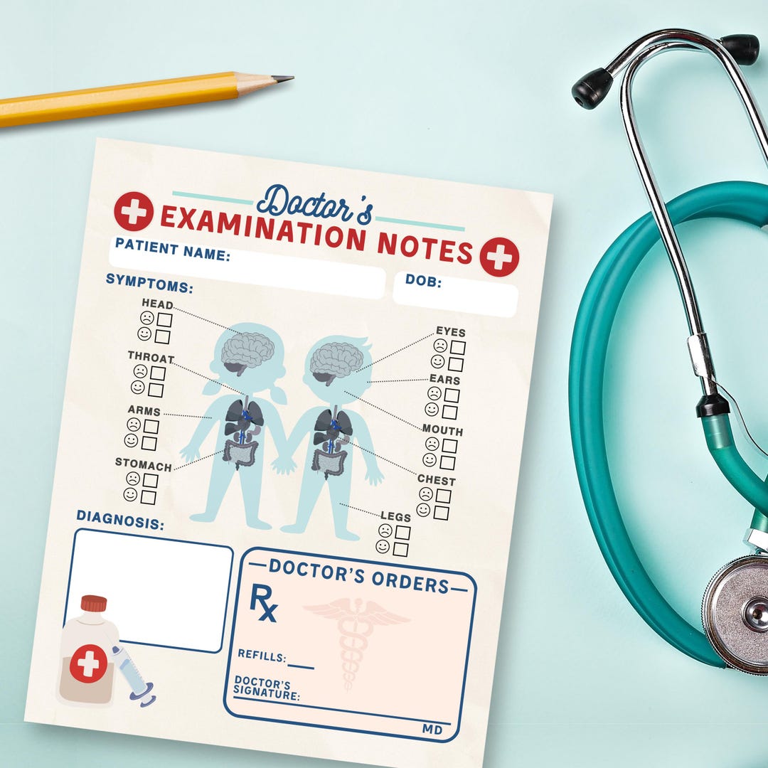 Pretend Play Doctor Notepad for Kids – Examination Notes Pad – 50 Pages ...