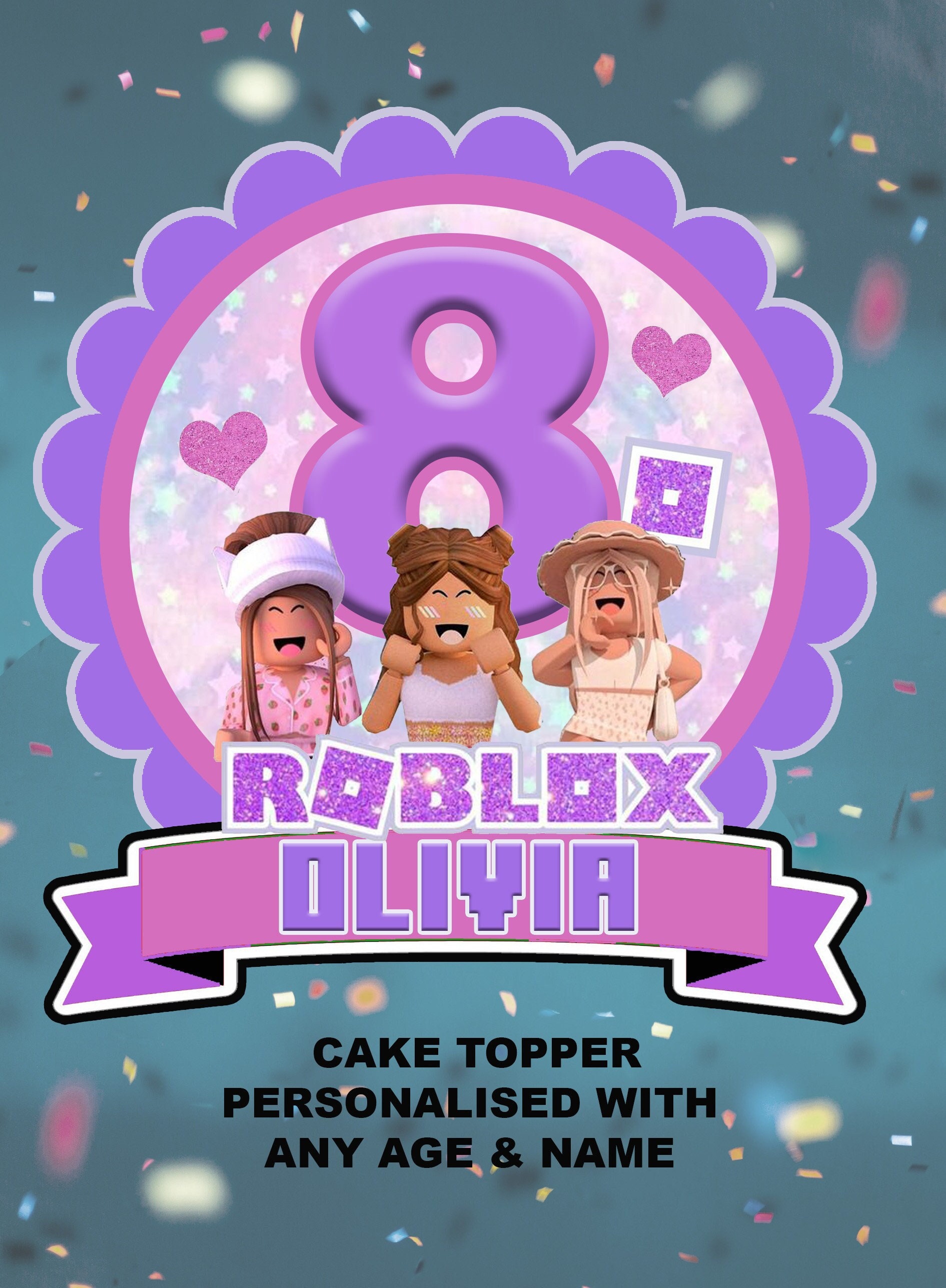 Personalised Roblox Girl Cake Topper With Any Name and Age Digital File ...
