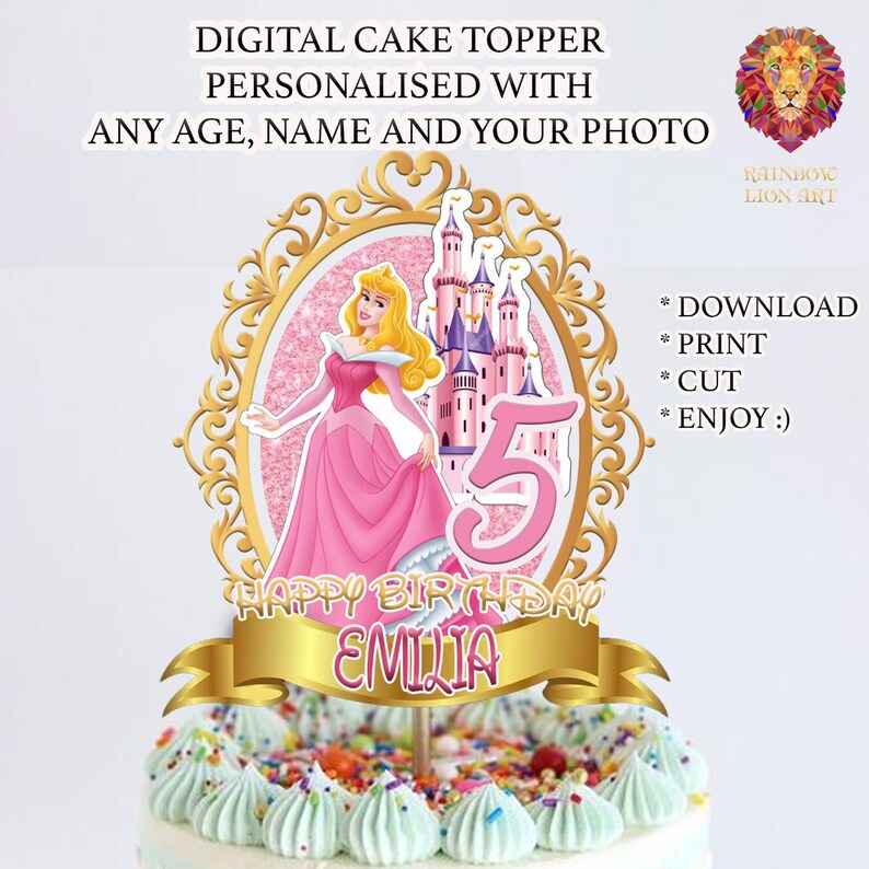 Personalised Disney Princess Aurora Birthday Cake Topper With Any Name and Age Digital File ...