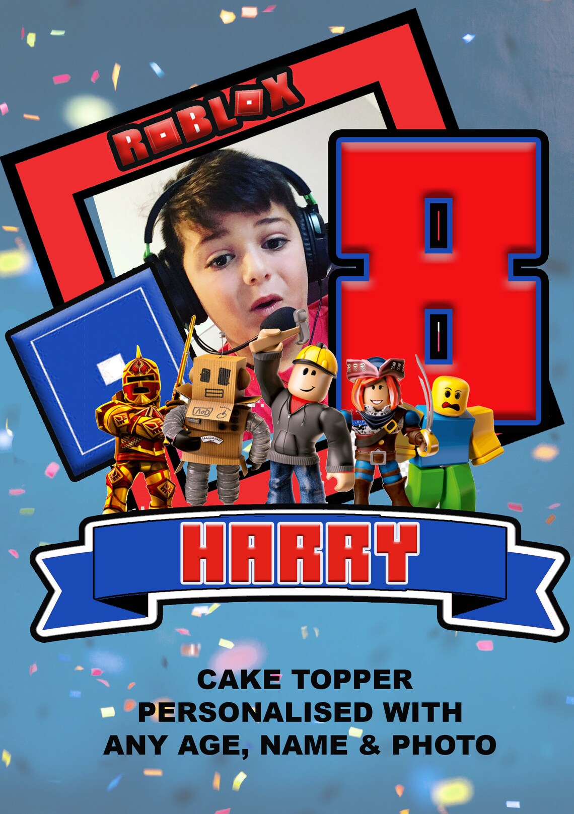 Personalised Roblox Cake Topper With Any Name, Age and Your Photo ...
