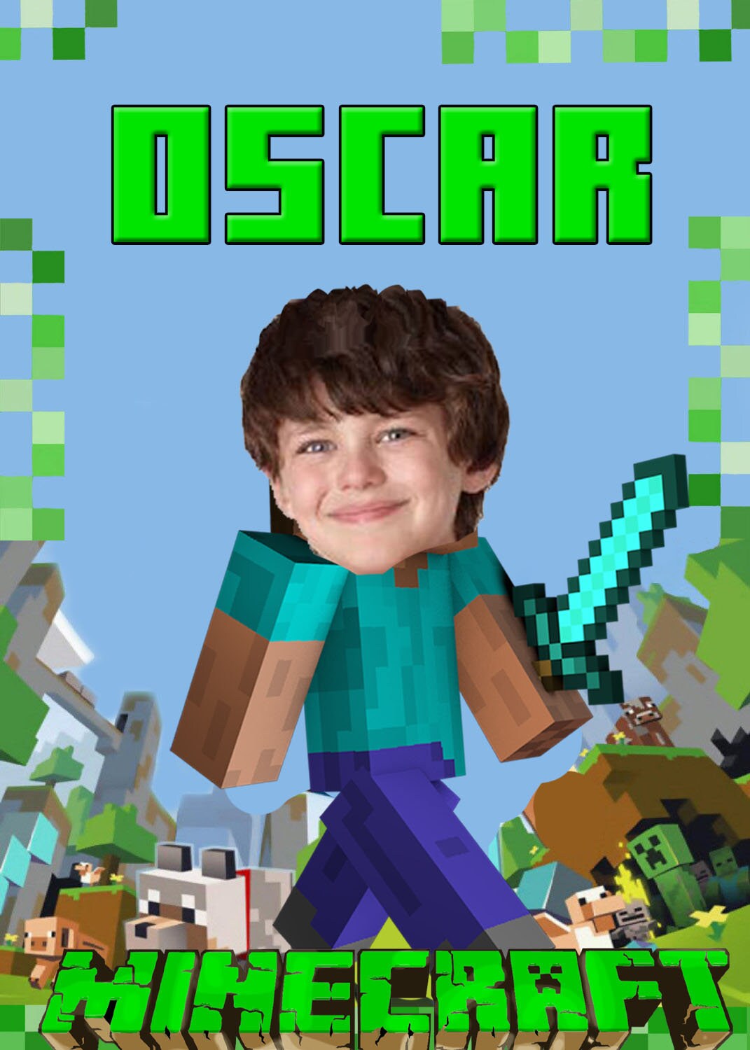 Personalised Minecraft Bedroom Wall Art Gamer Poster Picture Gift A4 ...