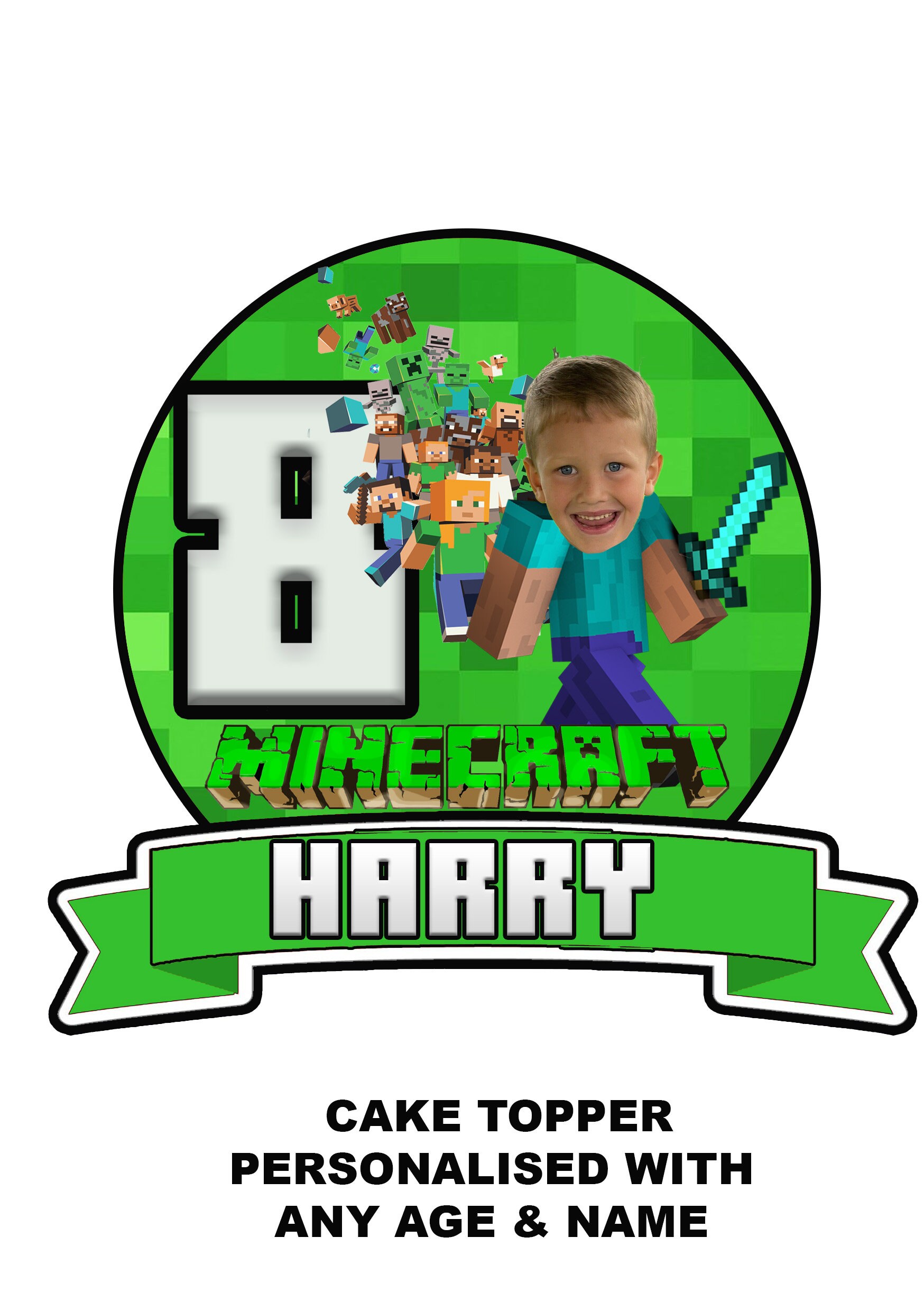 Minecraft Cake Topper Birthday Party Decorations Personalised With Any ...