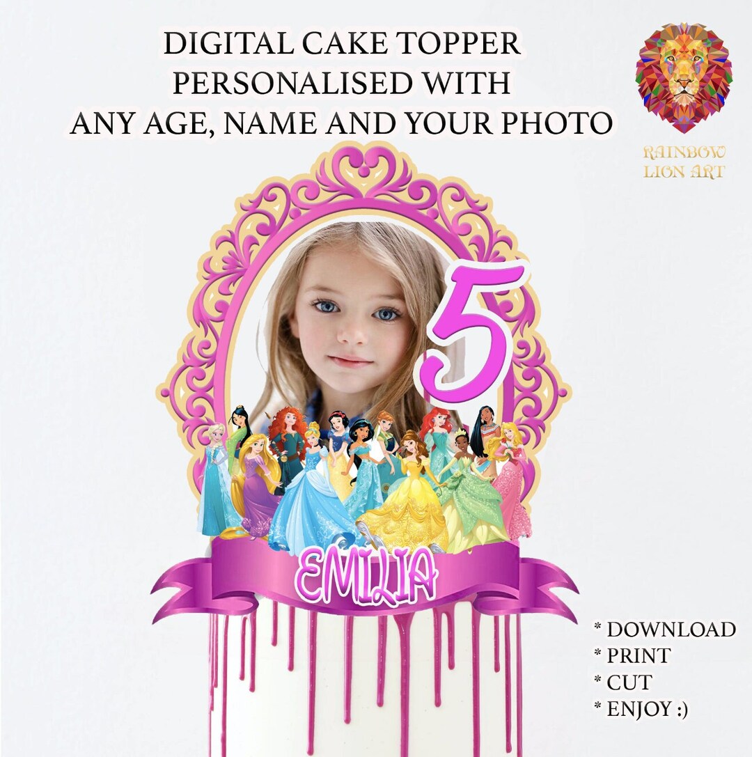 Personalised Disney Princesses Birthday Cake Topper With Any Name, Age ...