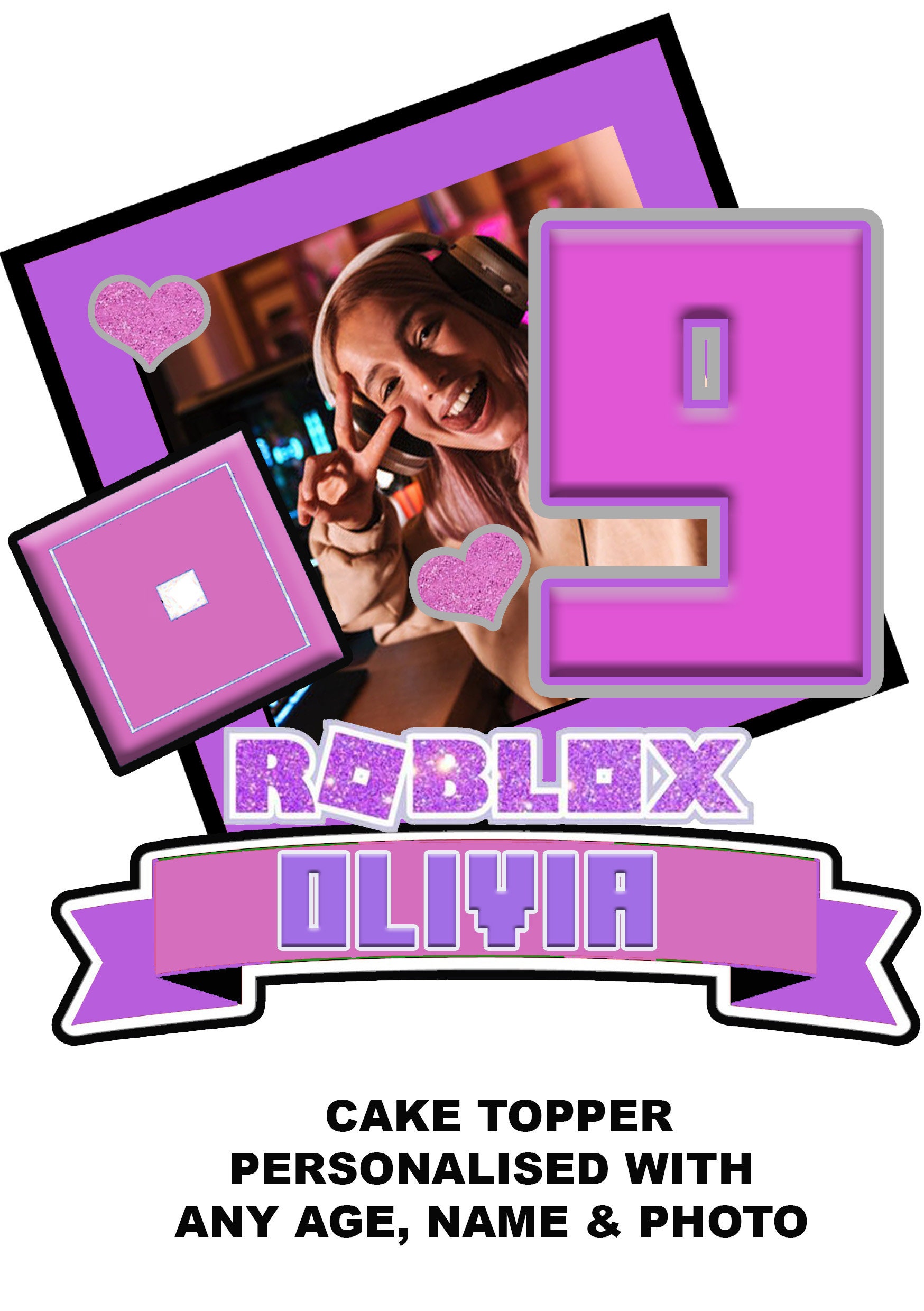 Personalised Roblox Girl Cake Topper With Any Name, Age and Your Photo ...