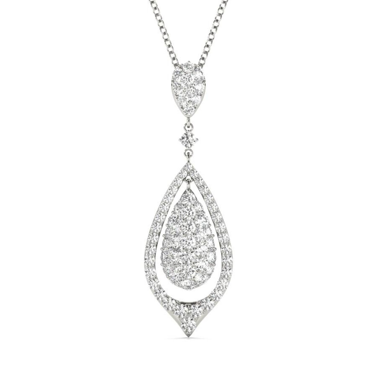 18K Solid White Gold Diamond Pendant Necklace - Etsy