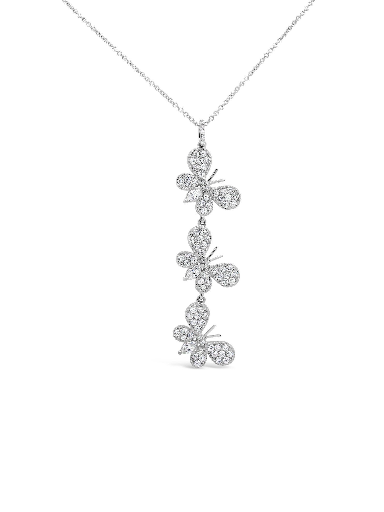 18K Solid White Gold "butterfly Row" Diamond Necklace - Etsy