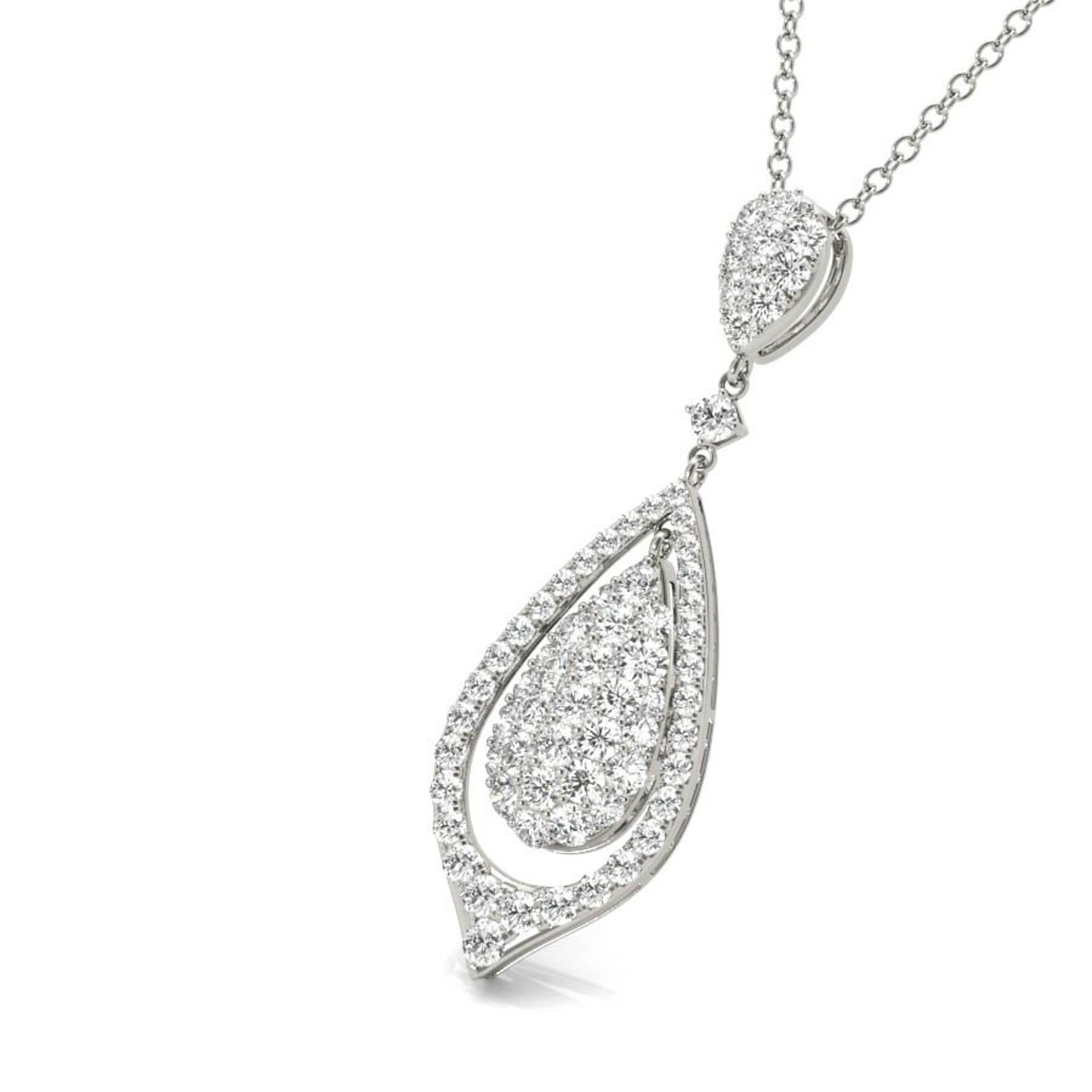 18K Solid White Gold Diamond Pendant Necklace - Etsy