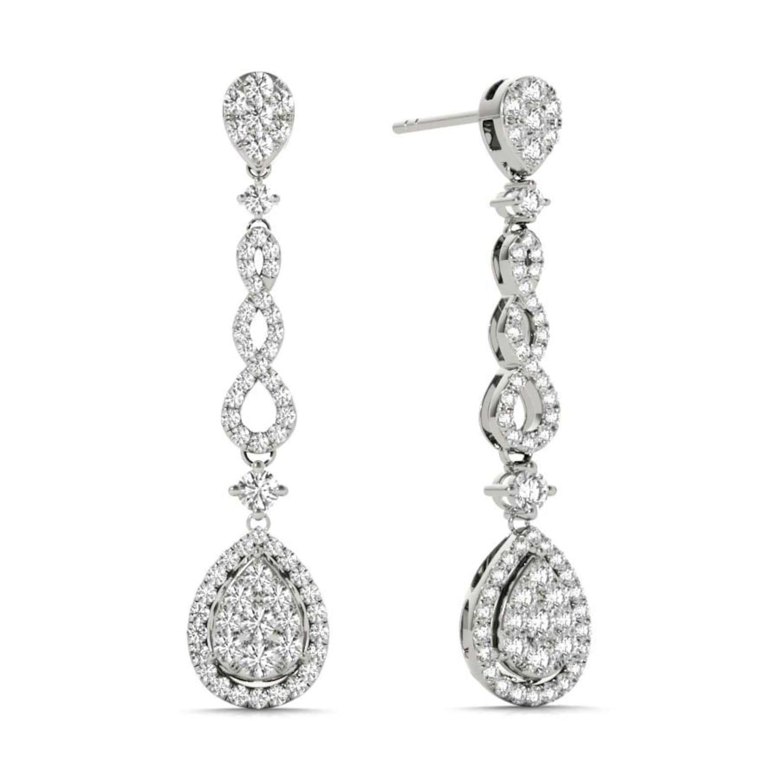 18K Solid White Gold Dangling Earrings - Etsy.de