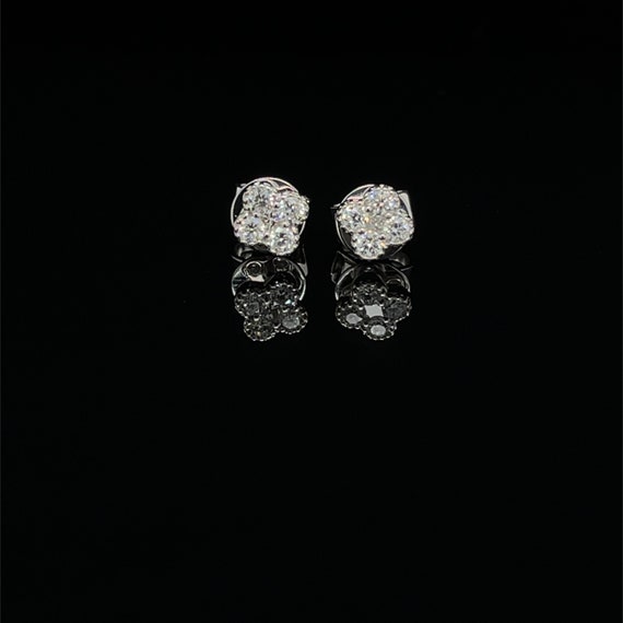18K Solid White Gold Diamond alhambra Earrings Etsy