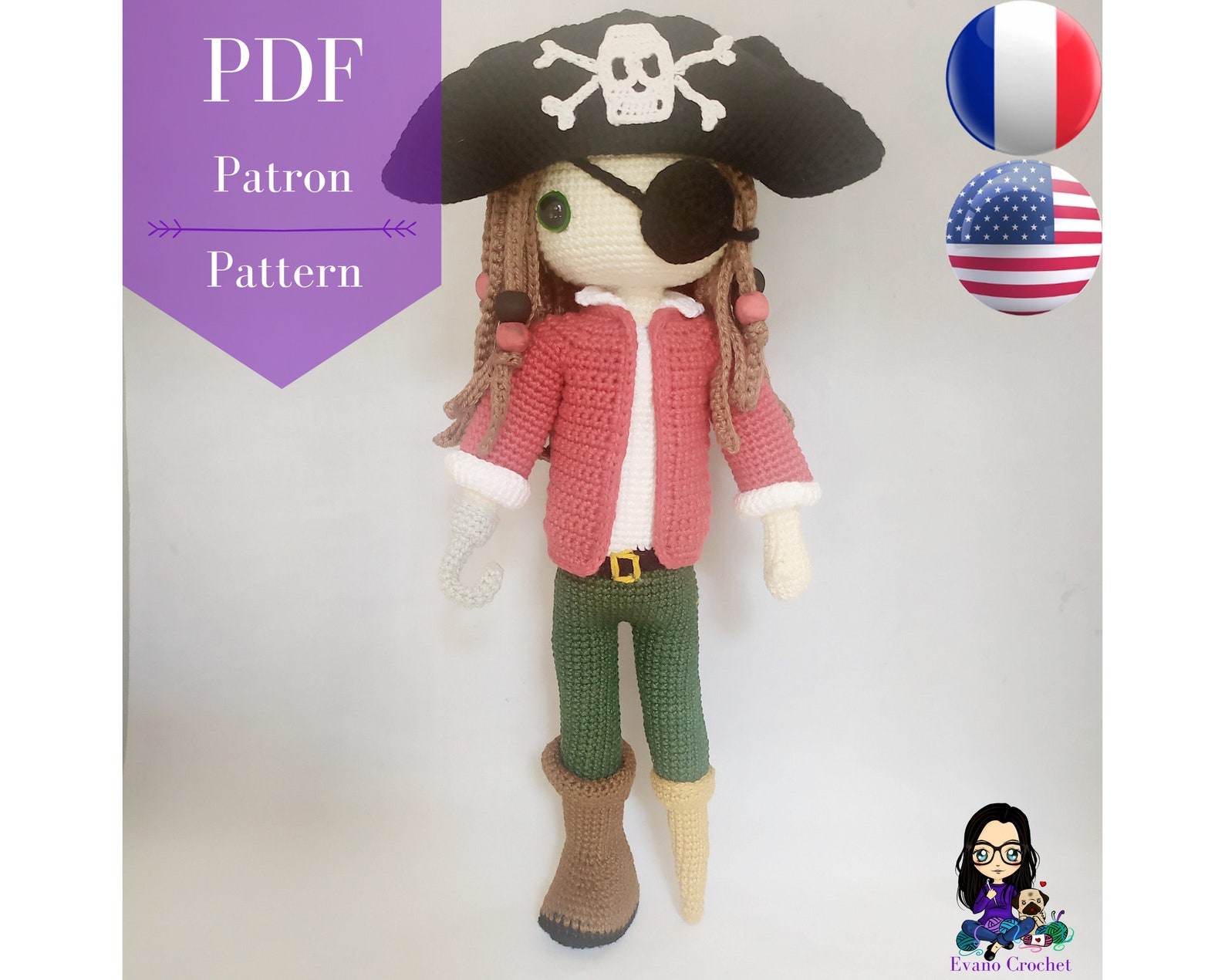 Crochet pattern PDF Captain Jack Hook | Etsy