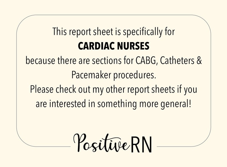 Cardiac ICU Nurse Report Sheet: Two Patient Template (digital Download ...