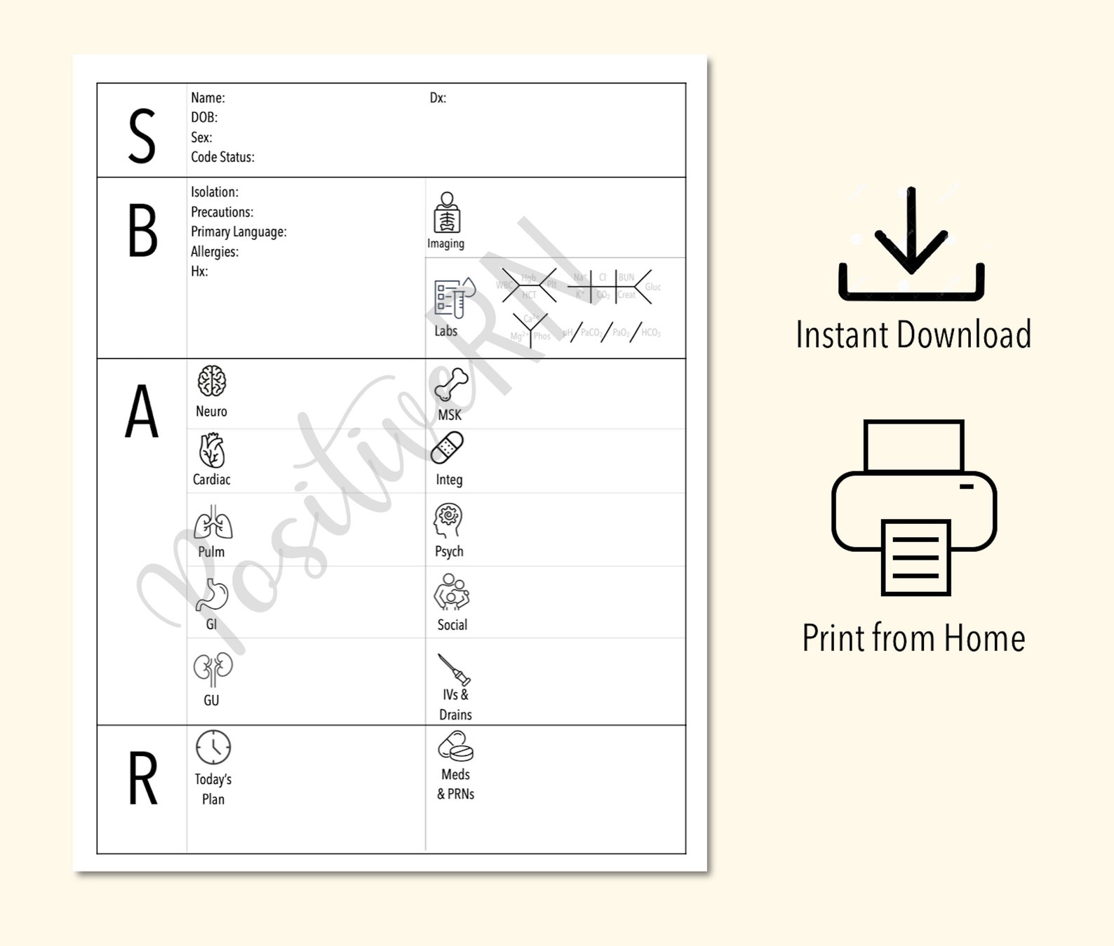 SBAR Digital Nurse Brain/report Sheet Hand-off Printable, Instant ...