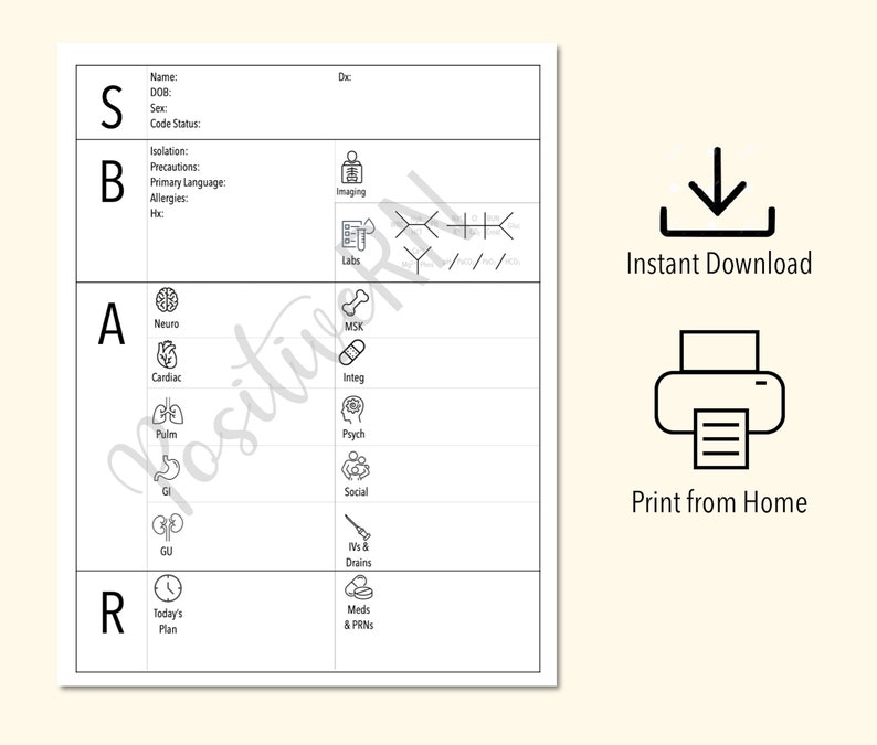 SBAR Digital Nurse Brain/report Sheet Hand-off Printable, Instant ...
