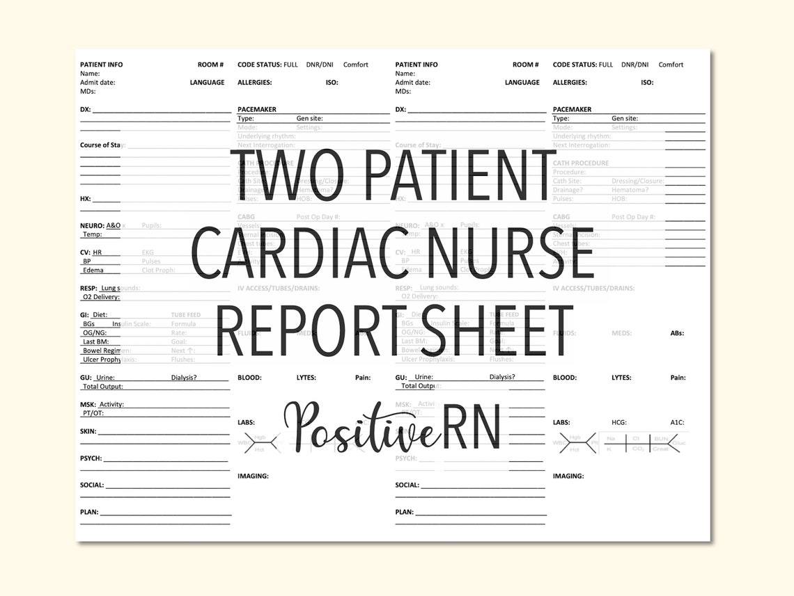 Cardiac ICU Nurse Report Sheet: Two Patient Template (digital Download ...