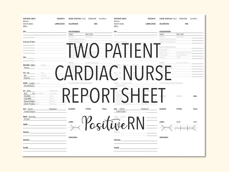 Cardiac ICU Nurse Report Sheet: Two Patient Template (digital Download ...