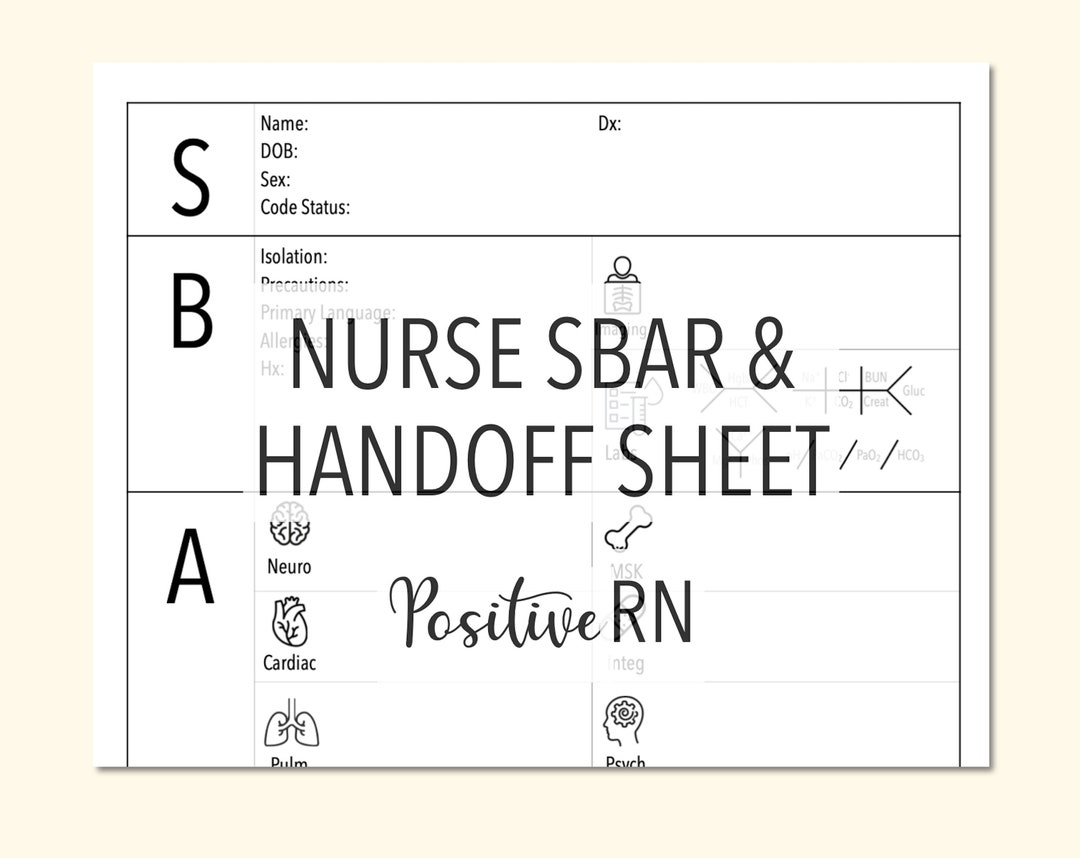 SBAR Digital Nurse Brain/report Sheet | Hand-off | Printable, Instant ...