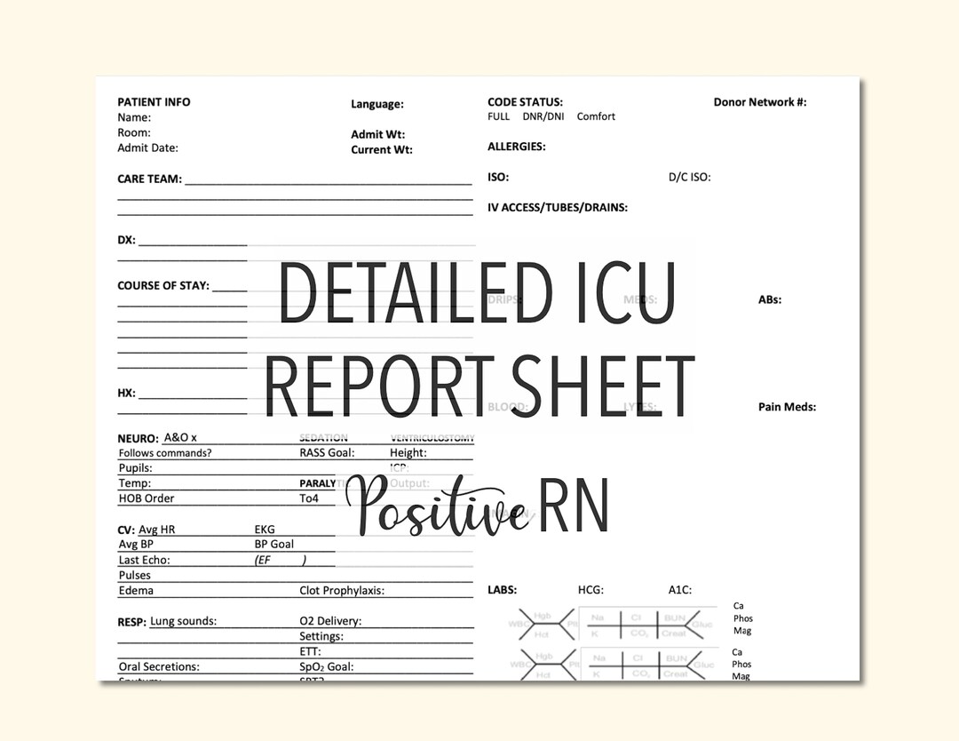 1 Patient Detailed ICU Intensive Critical Care Nurse Brain Report Sheet ...