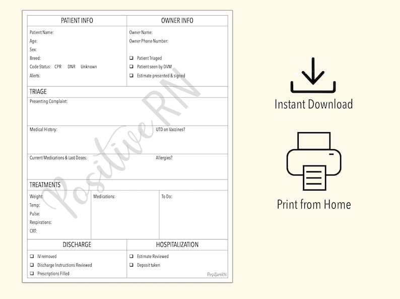 Veterinary Triage Treatment Sheet: Vet Tech Intake Form (digital ...