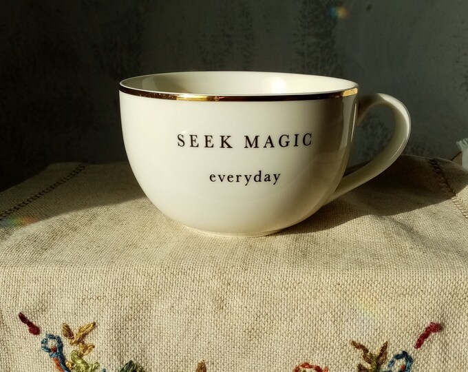 Seek Magic Everyday, Witchy Tea Cup, Off-white Tea Cup With Gold Trim ...