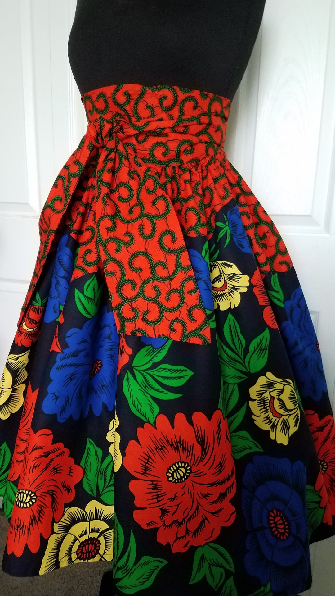 A CHARMING Midi Skirt With Deep Pockets Large Tie-belt/sash High Waist ...