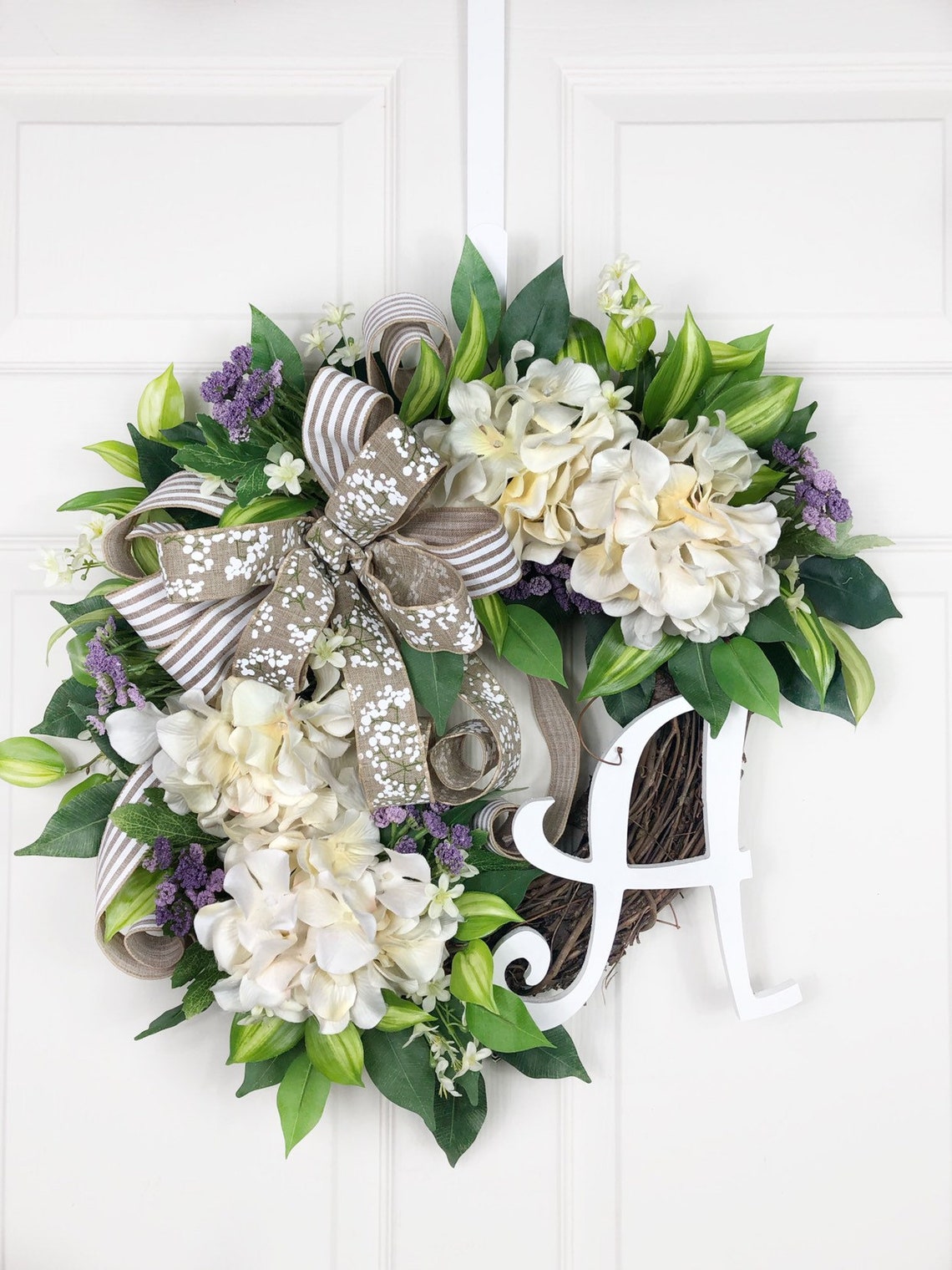 Hydrangea Monogram Wreath Summer Front Door Decor Wedding - Etsy