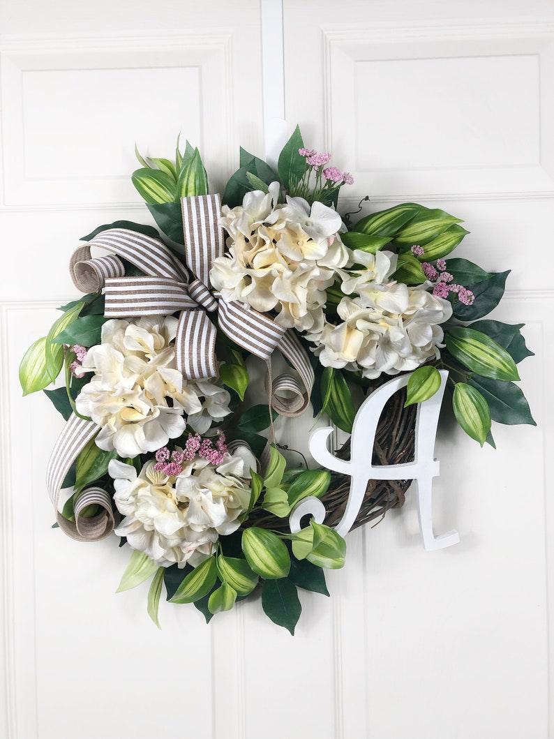 Hydrangea Monogram Wreath Summer Front Door Decor Wedding - Etsy