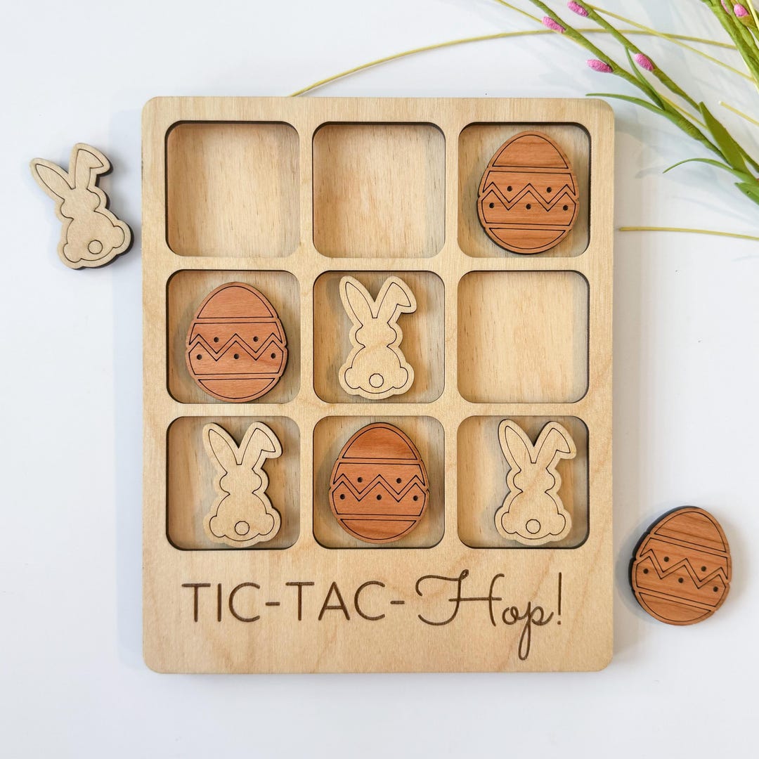 Easter Bunny Tic-tac-toe Wooden Board Game Set - Handcrafted Maple Wood ...