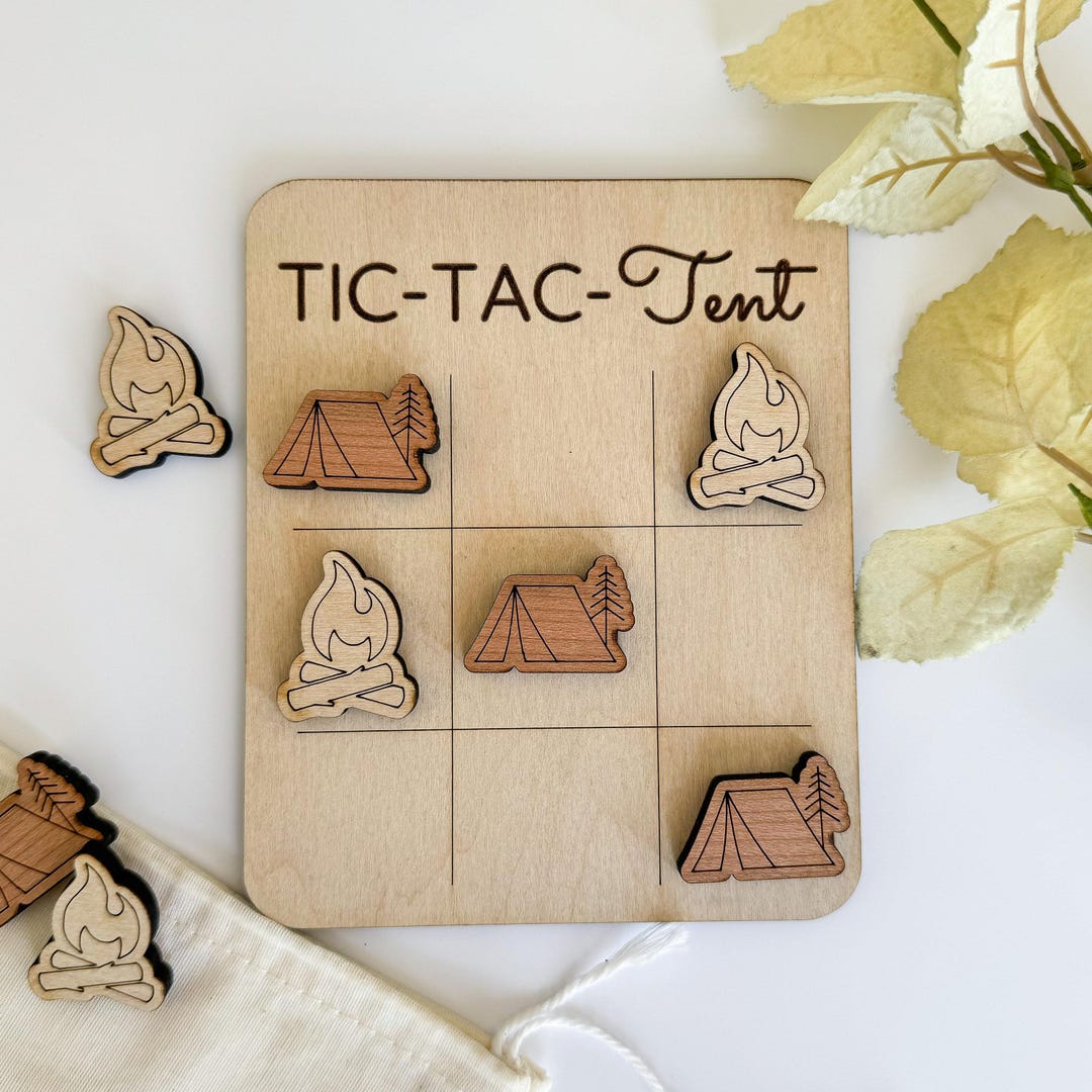 Mini Camping Wooden Tic Tac Toe Board, Tent Wooden Board Game, Camper ...