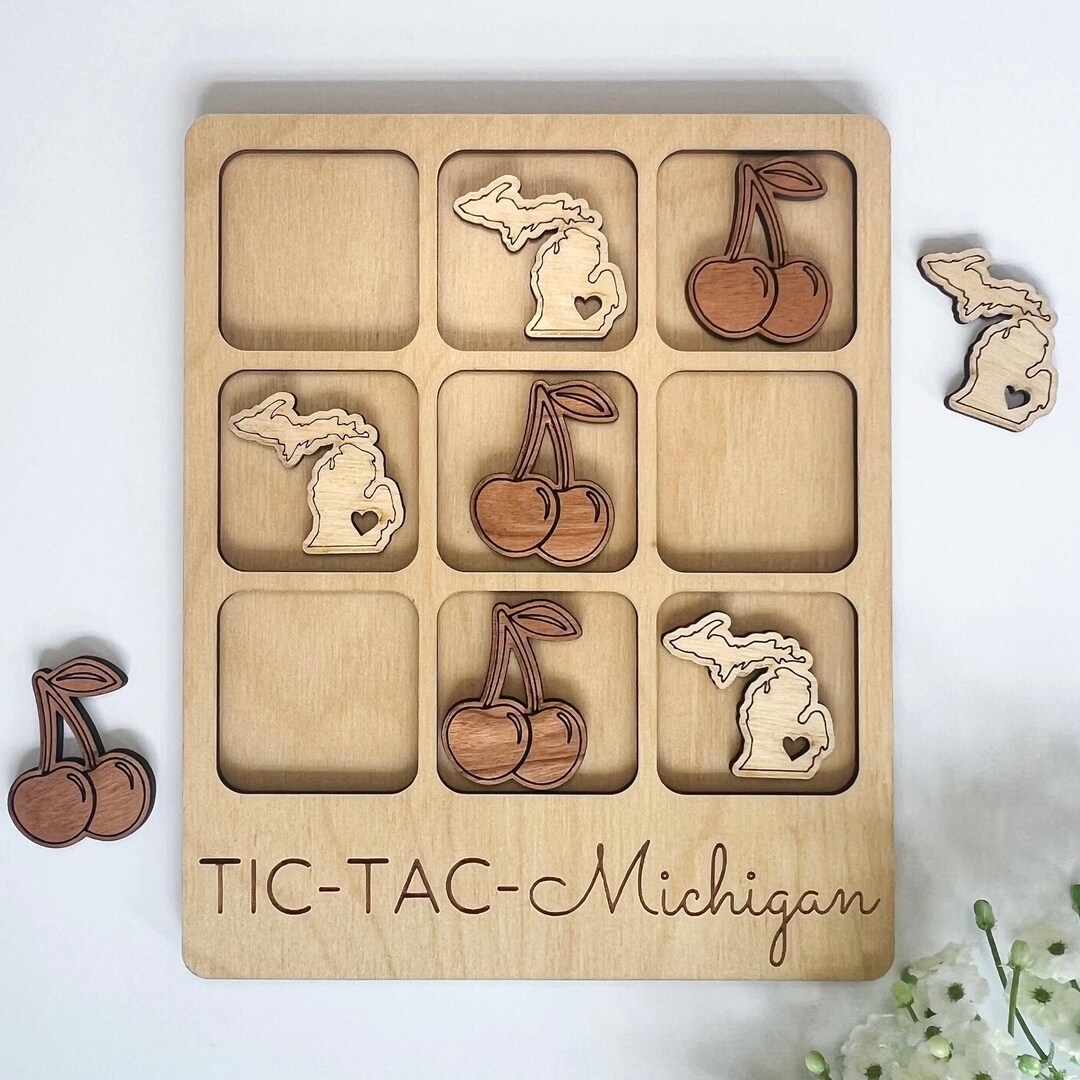 Michigan-themed Handmade Tic-tac-toe Board Game With Custom Carved ...