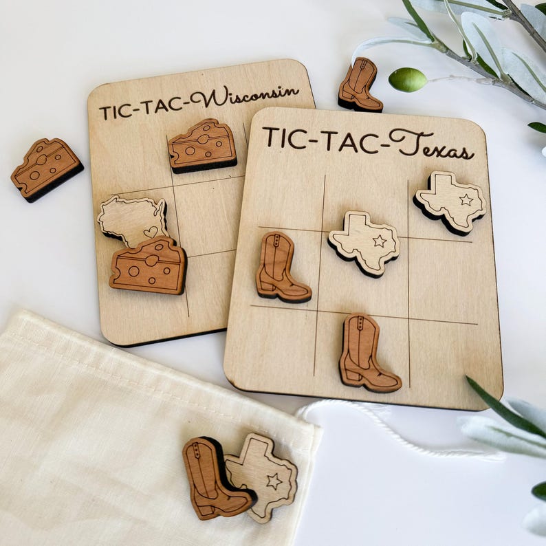 Mini State Wooden Tic Tac Toe Board, State Pride Wooden Board Game ...