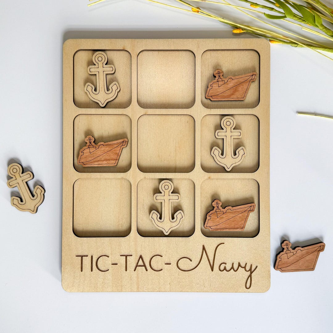 Nautical Navy Tic-tac-toe Board Premium Wooden Game Set With Naval ...