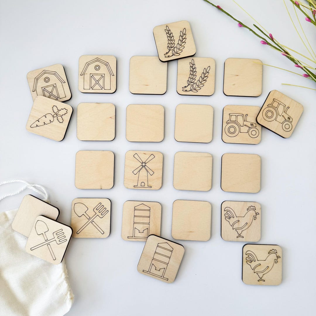 Farm Wooden Memory Game, Nature Matching Card Games for Kids ...