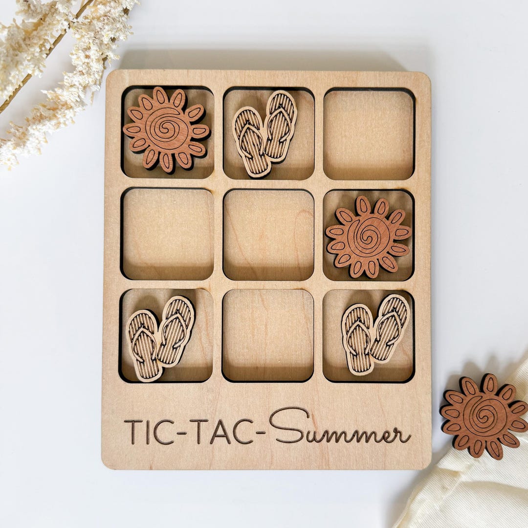 Summer Theme Tic-tac-toe Wooden Board Game Set Perfect for Family Fun ...