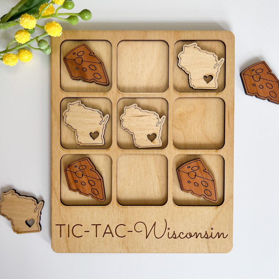 Wisconsin Tic-tac-toe Board - Birch and Cherry Wood Game Set With State ...