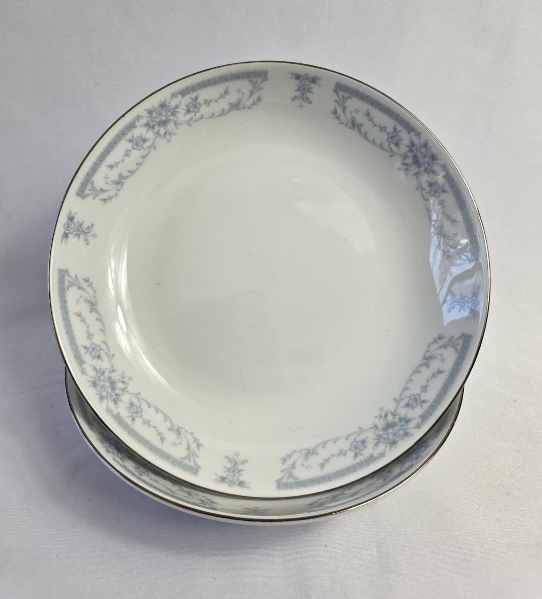 TWO Sheffield Blue Whisper Coupe Cereal Bowls White With Blue Flowers ...