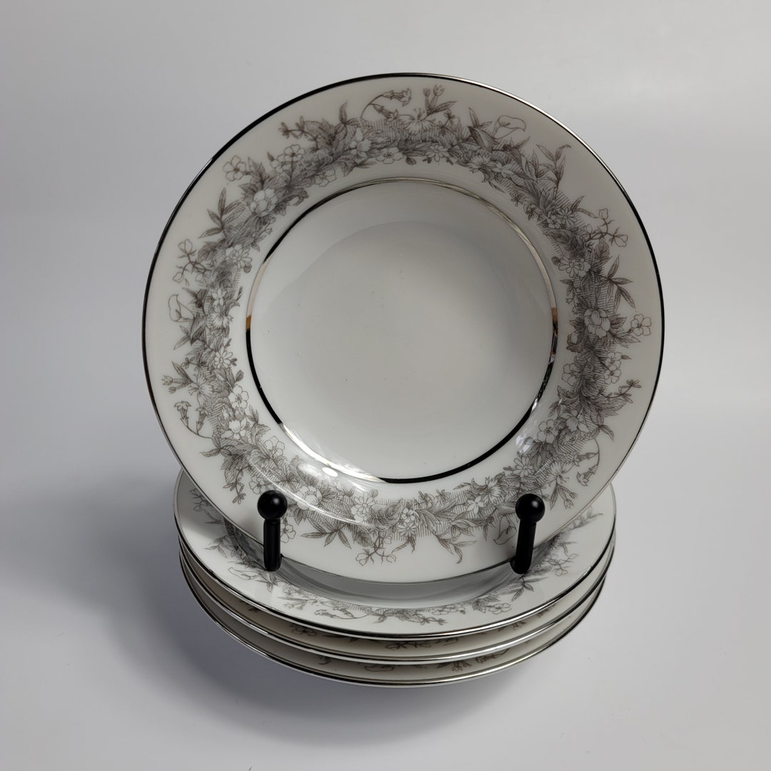 FOUR Sango China Florentine Fruit Bowls White With Gray Flowers on Rim ...