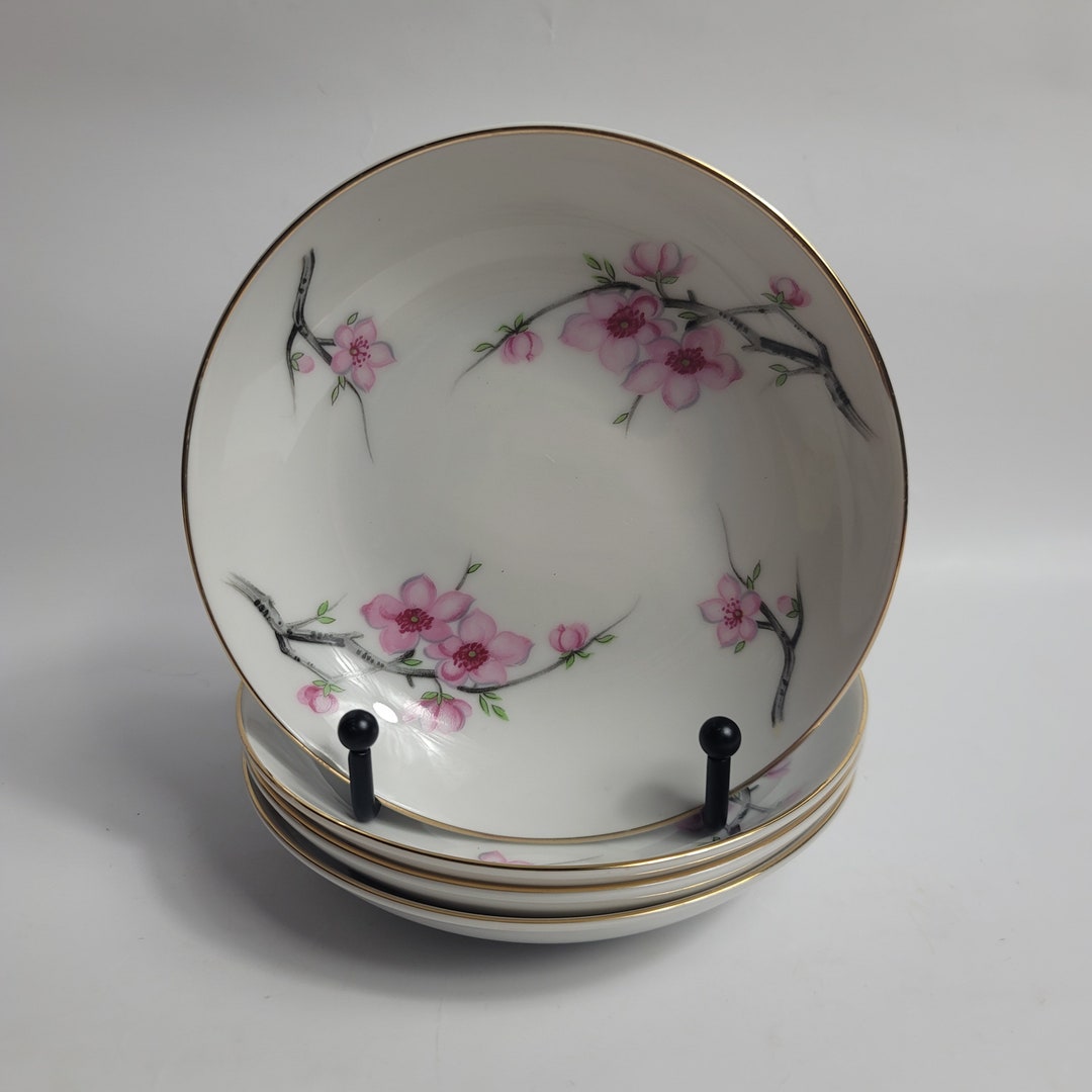 FOUR Diamond China Cherry Blossom Fruit Bowls White With Pink Flowers ...