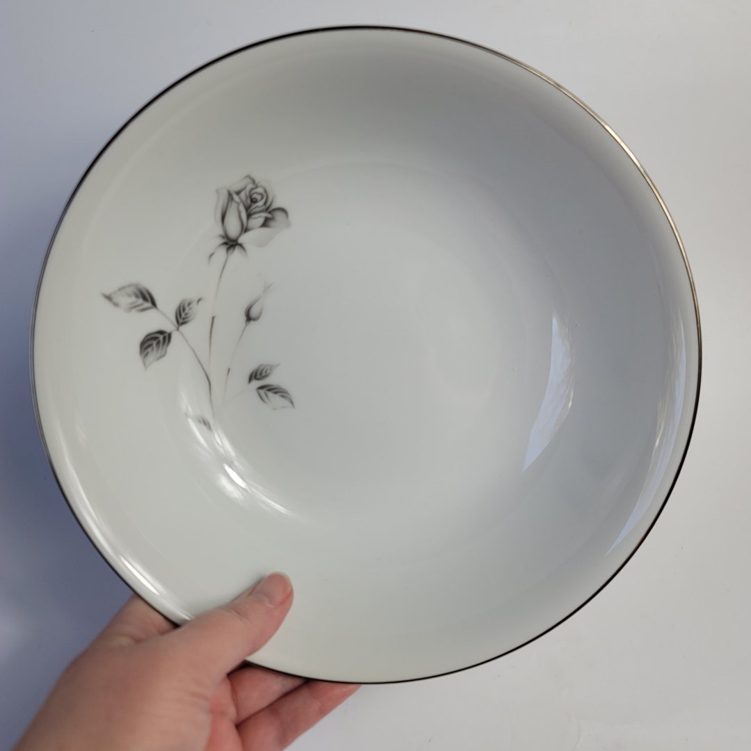 Society Fine China Japan Shadow Rose 9 Inch Serving Bowl White Gray ...