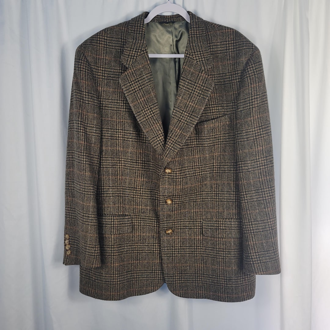 Men's Vintage Austin Reed Wool Blazer Jacket Size 46R Brown Plaid USA ...