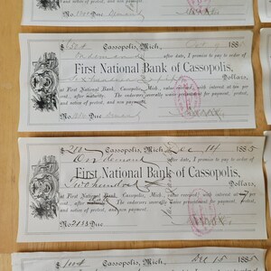 Antique Bank Paper 1885 Promissory Notes First Nat'l Bank Cassopolis MI ...