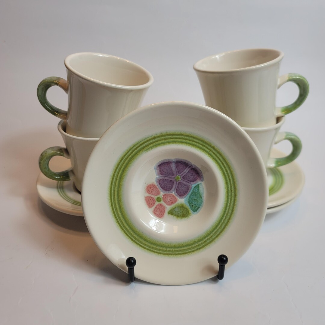 FOUR Franciscan Floral (USA Rim Shape) Cup & Saucer Sets Purple Orange ...