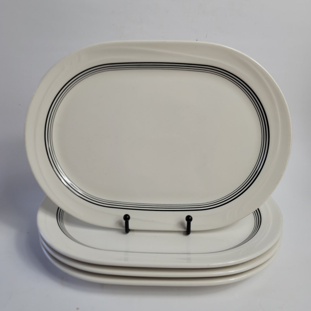 FOUR Buffalo China Espree Restaurant Ware Platters White 3 Black Inner ...