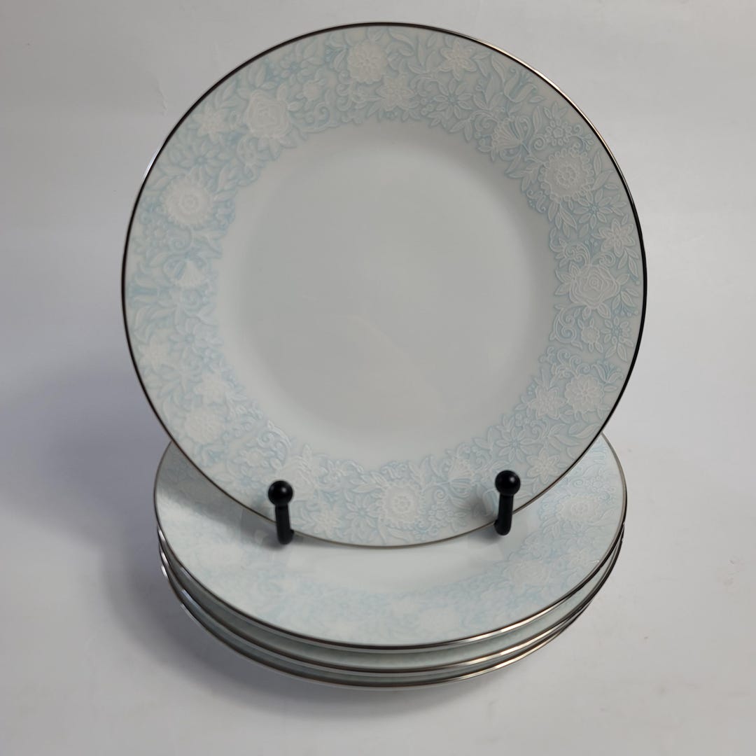 FOUR Noritake Ravel Bread Plates 2213 White & Blue Flowers 6 3/8 Inches ...