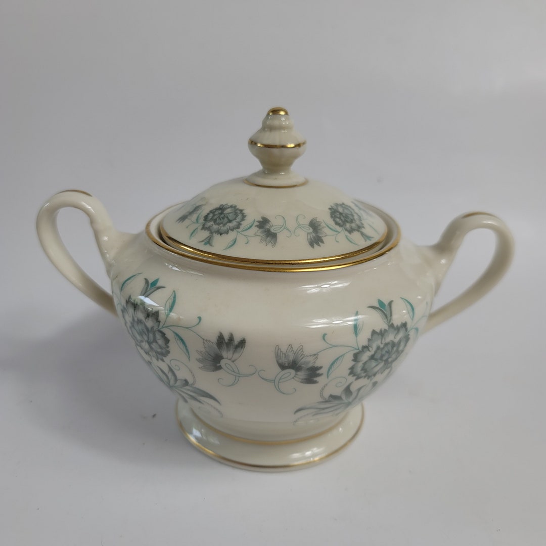 Castleton China Caprice Sugar Bowl With Lid Gray, Blue Floral Sugar ...