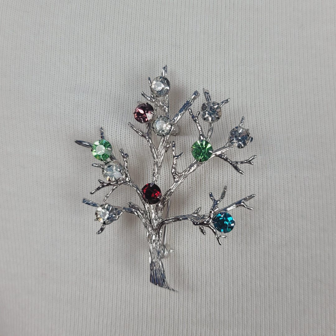 Vintage Sterling Silver Tree of Life / Family Tree Brooch Multicolored ...