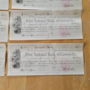 Antique Bank Paper 1885 Promissory Notes First Nat'l Bank Cassopolis MI ...