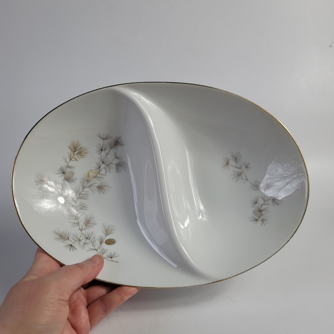 Sango China Golden Pine Divided Vegetable Bowl White With Pine Tree ...