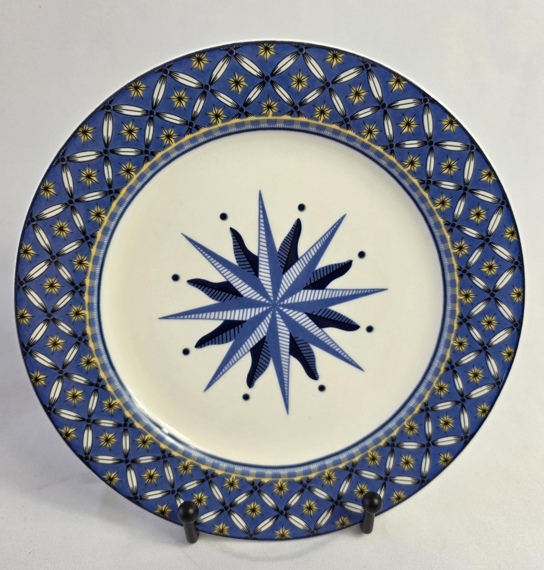 Victoria Beale Williamsburg Salad Plate Blue Yellow and Black Starburst ...