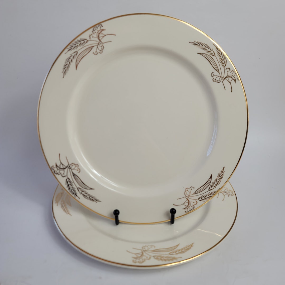 TWO Lifetime China Prairie Gold Dinner Plates Ivory With Gold Wheat ...