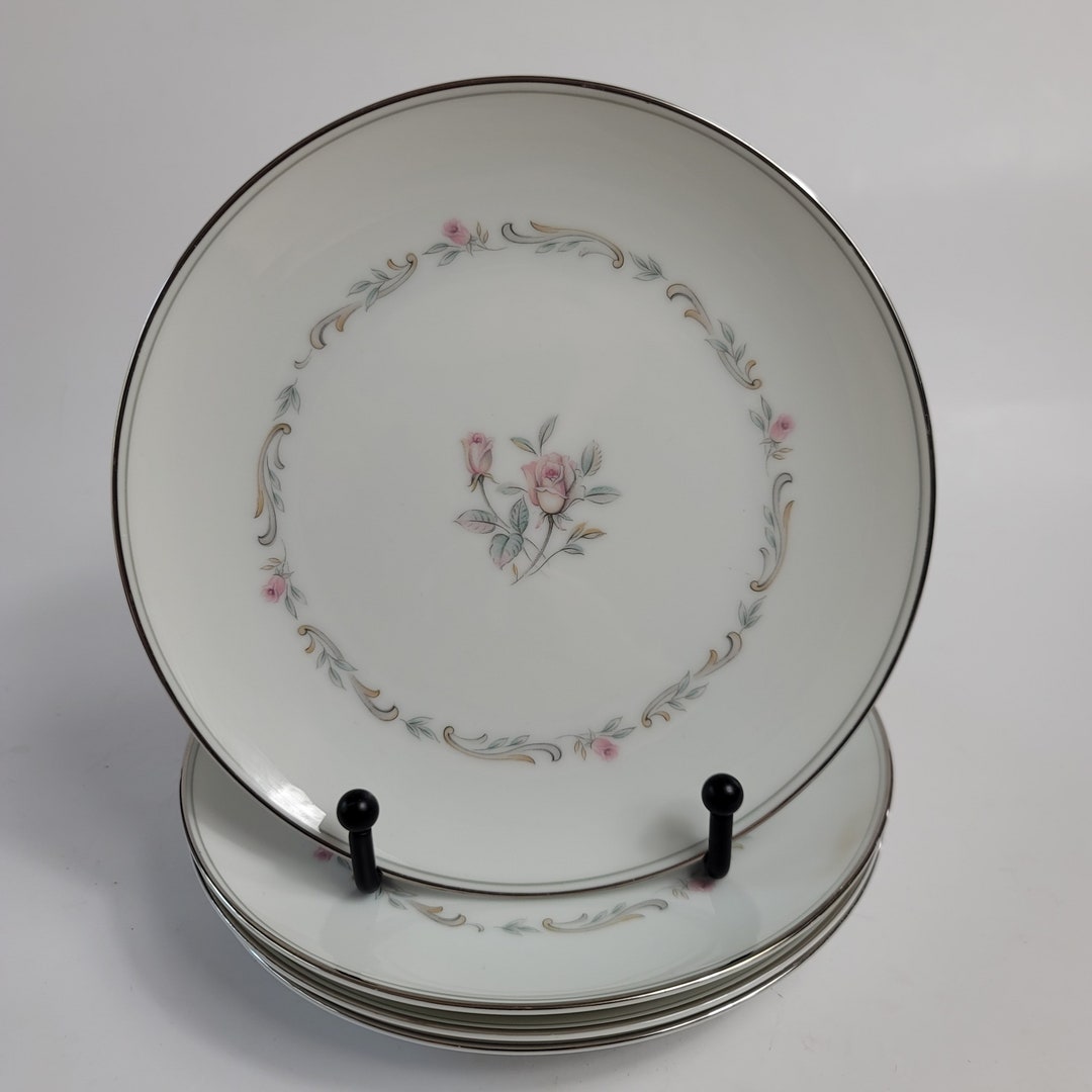FOUR Noritake China Mayfair Bread Plates #6109 White Pink Roses Gray ...